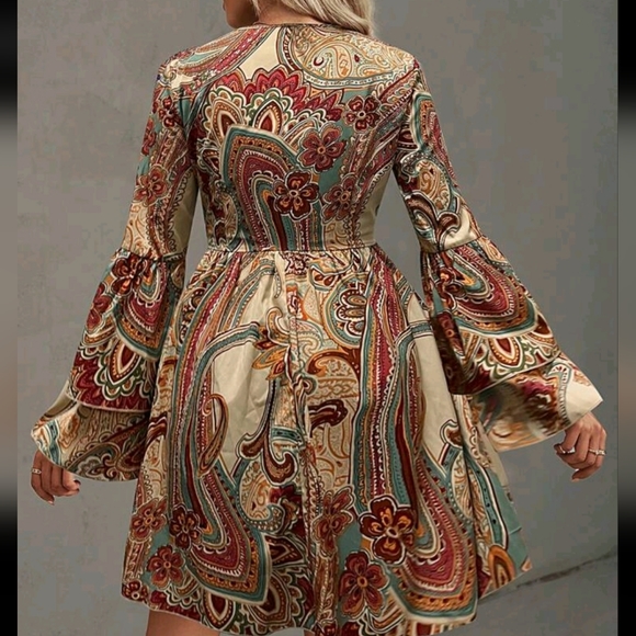 AA Collection | Dresses | Boho Paisley Floral Print Flare Sleeve Dress ...